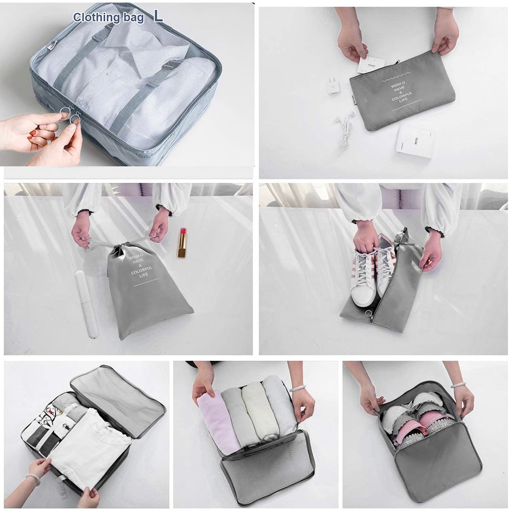 Set 8 huse organizare bagaj, Quasar & Co.®, organizatoare valiza/troler ...