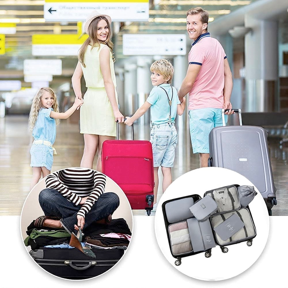 Set 8 huse organizare bagaj, Quasar & Co.®, organizatoare valiza/troler, gri deschis - eMAG.ro