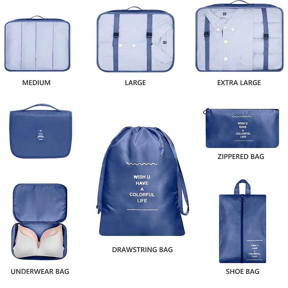 Set 8 huse organizare bagaj, Quasar & Co.®, organizatoare valiza/troler ...