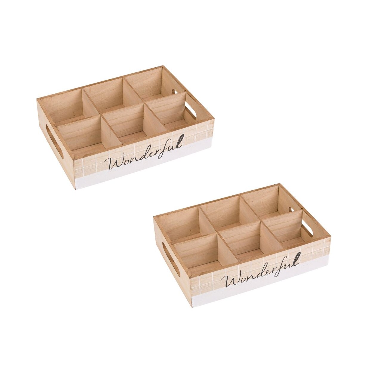 Set 2 Cutii pentru organizare din lemn cu manere laterale, 6 locuri, 26 ...