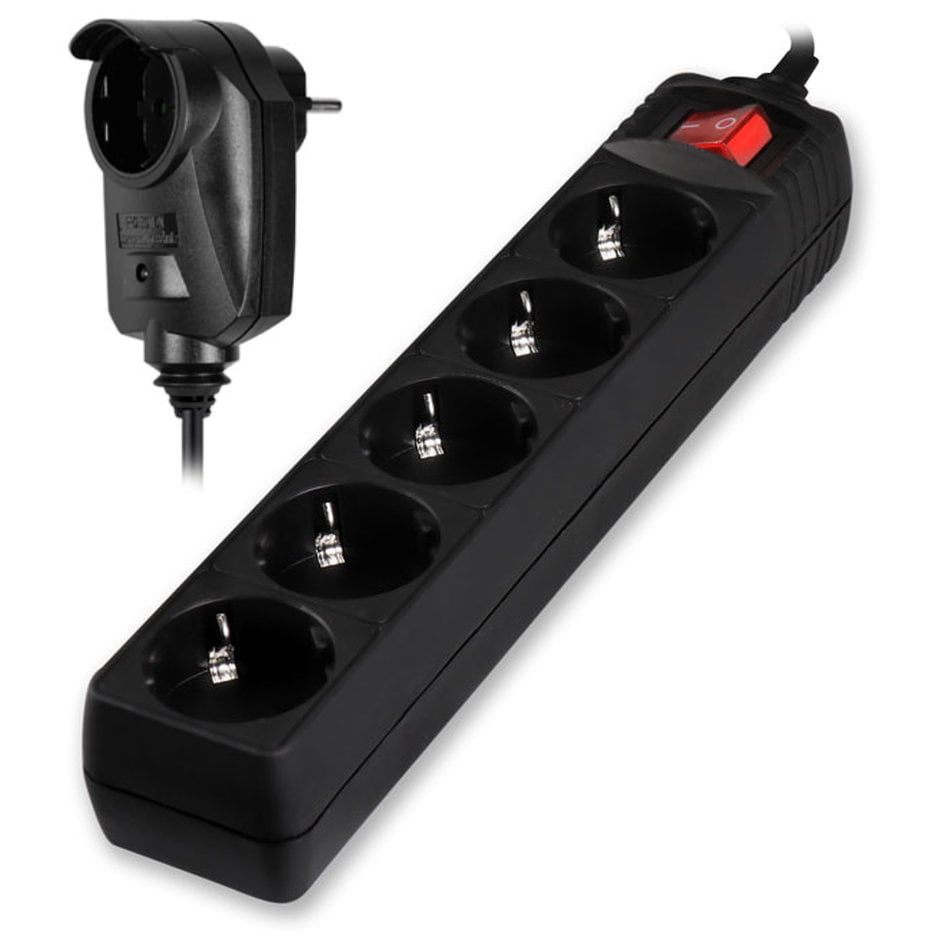 Prelungitor, PowerTech, 5+1 pozitii schuko, 16A, 2 m, Negru - eMAG.ro