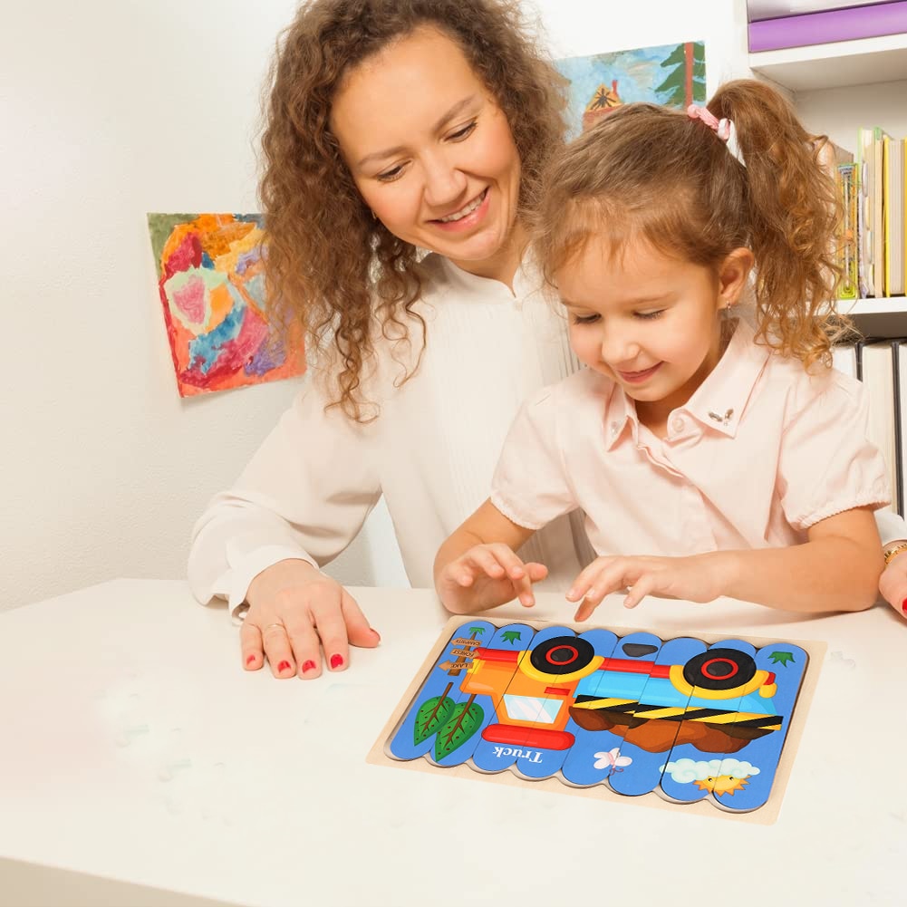 Set 4 Puzzle pentru copii, FreeBiz, 4 Modele, Lemn, 32 piese, 18x12x0 ...