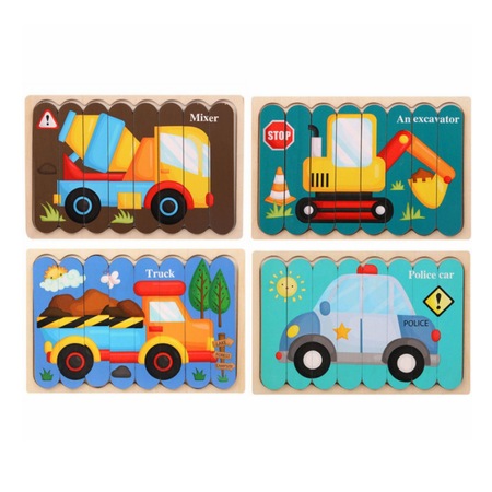 Set 4 Puzzle pentru copii, FreeBiz, 4 Modele, Lemn, 32 piese, 18x12x0 ...