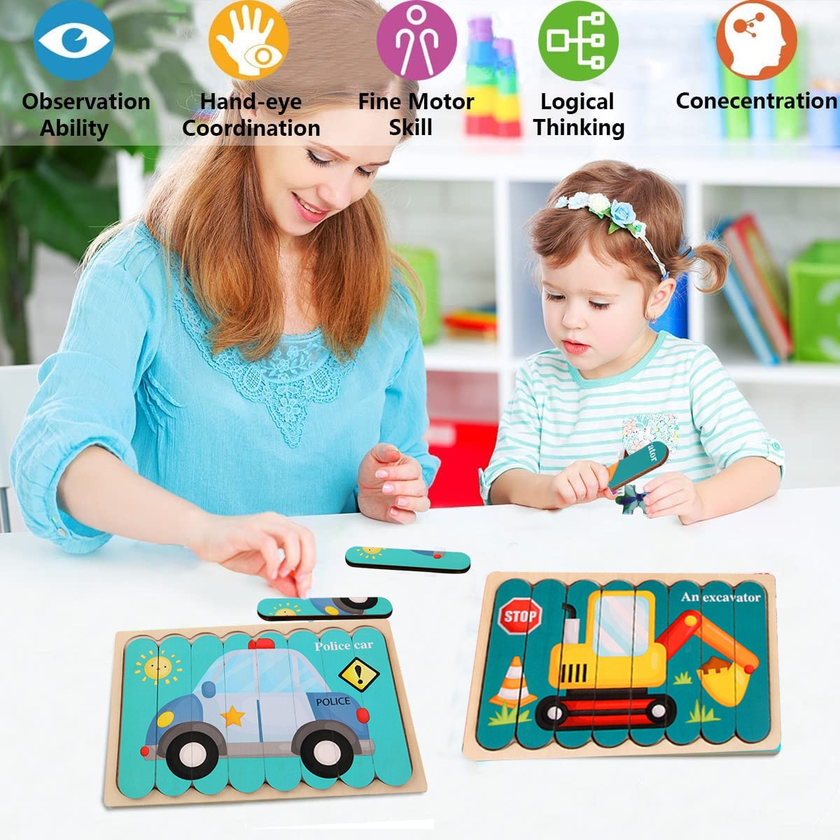 Set 4 Puzzle pentru copii, FreeBiz, 4 Modele, Lemn, 32 piese, 18x12x0 ...