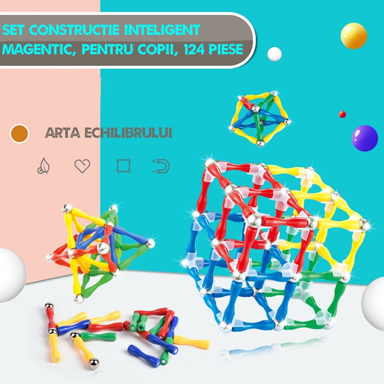 Set de constructie inteligent pentru copii, magnetic, 124 piese - eMAG.ro