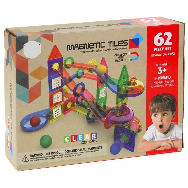 Set de Constructie Magnetic Tiles, Include 62 de Piese, Magneti ...