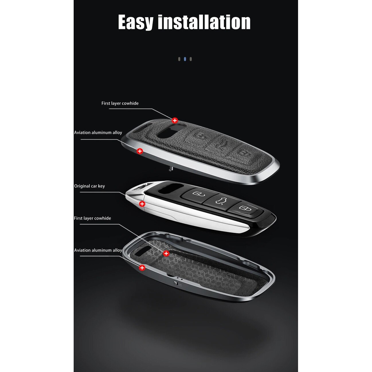 Husa aluminiu cu piele negru pentru cheie Audi A3 A4 B9 A6 C8 A7 S7 4K ...