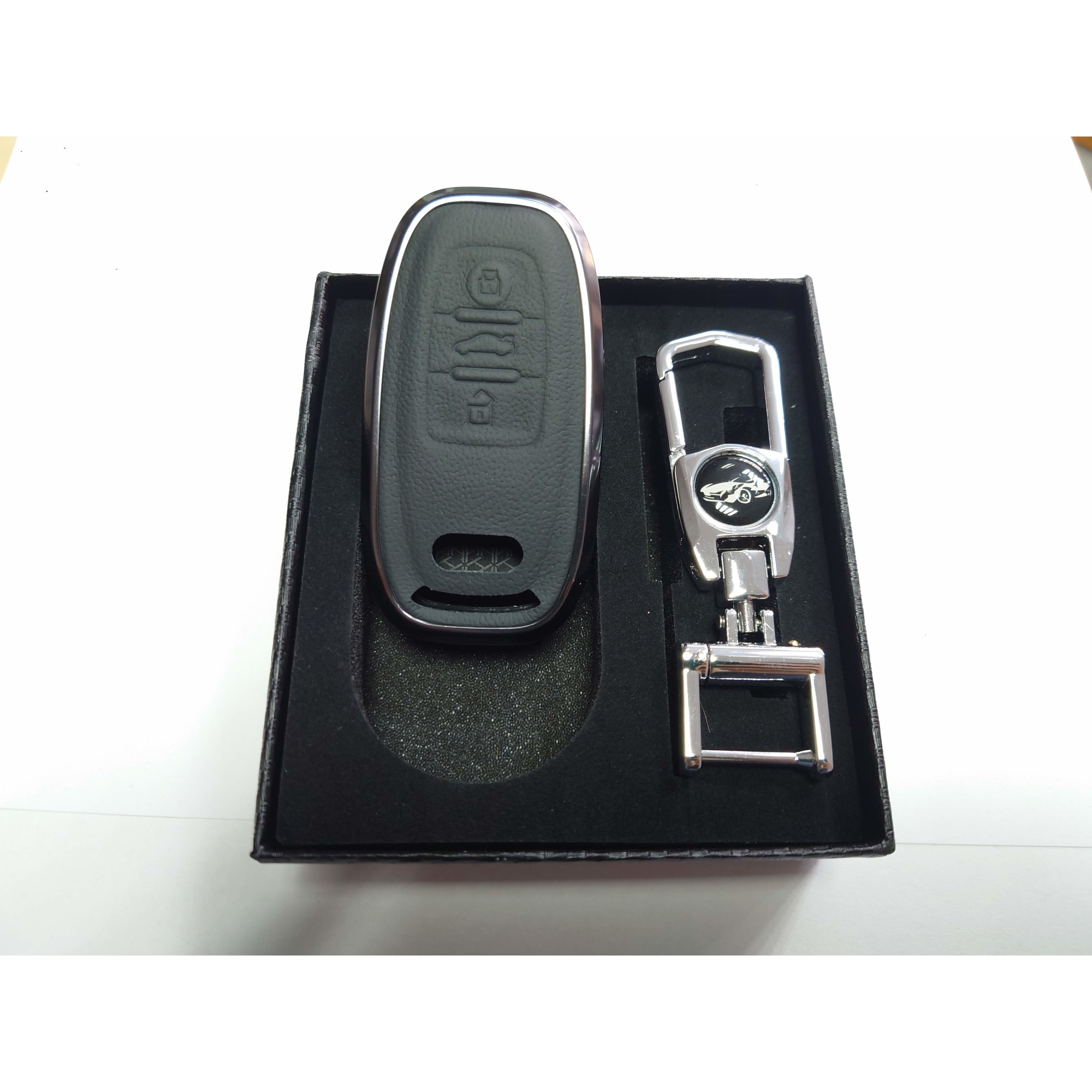 Husa aluminiu cu piele negru pentru cheie Audi A3 A4 B9 A6 C8 A7 S7 4K ...