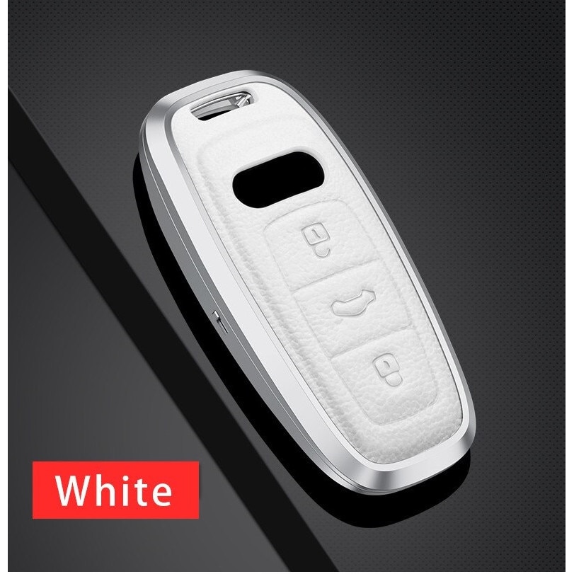 Бял кожен алуминиев калъф за ключове за Audi A3 A4 B9 A6 C8 A7 S7 4K A8 D5 S8 Q7 Q8 SQ8 E-tron ...