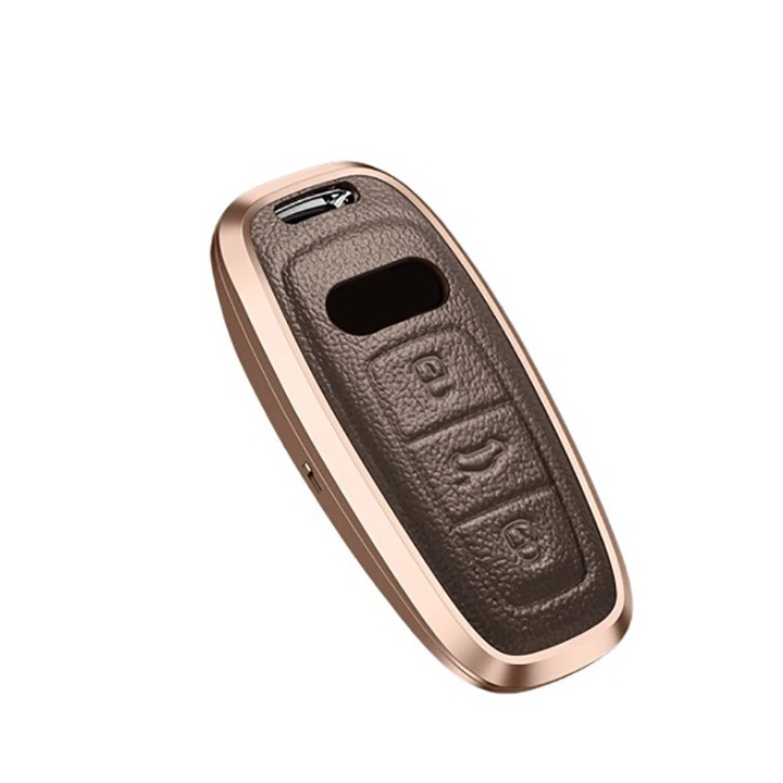Husa aluminiu cu piele maro pentru cheie Audi A3 A4 B9 A6 C8 A7 S7 4K ...