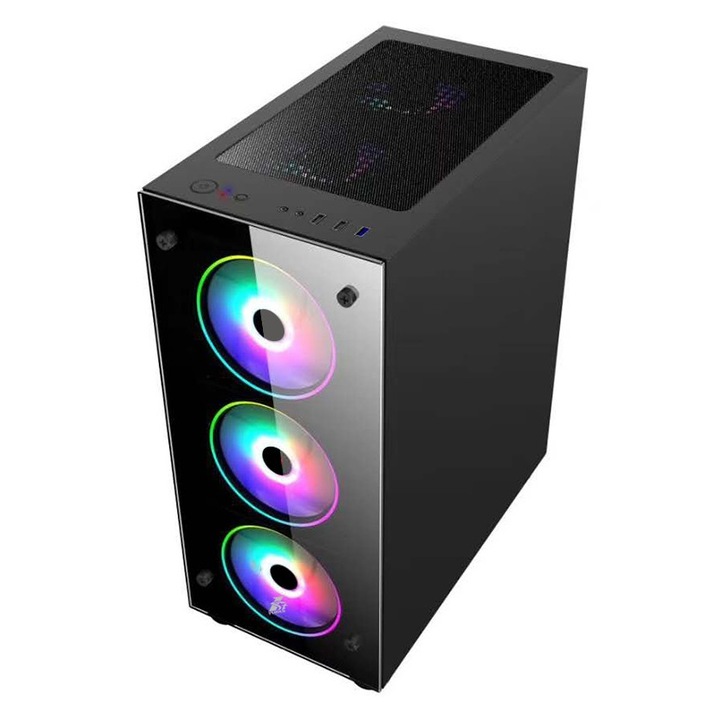Кутия Gaming 1STPLAYER V3-A, RGB, Mid-Tower, Без захранване, Черен ...