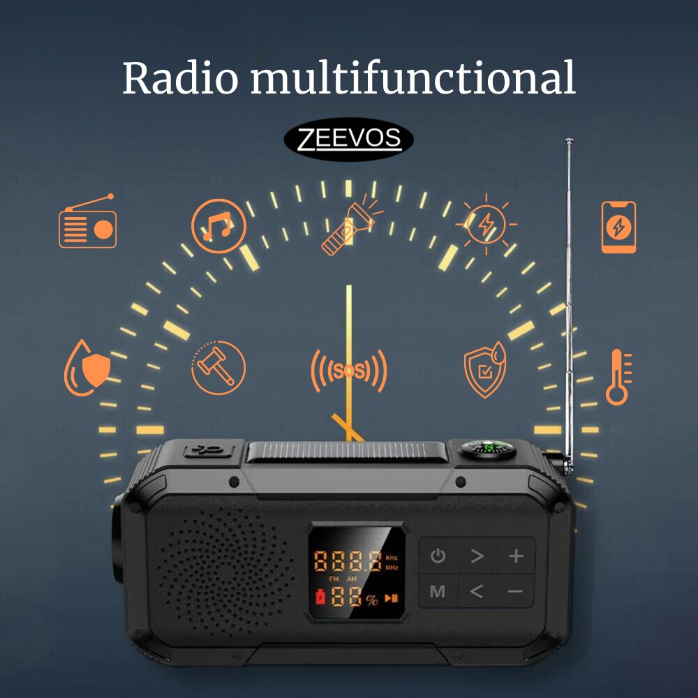 Radio portabil multifunctional AM-FM, cu incarcare solara si manuala ...
