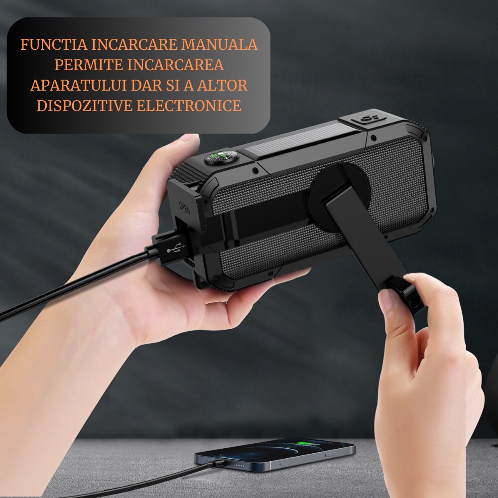 Radio portabil multifunctional AM-FM, ZEEVOS, cu incarcare solara si ...