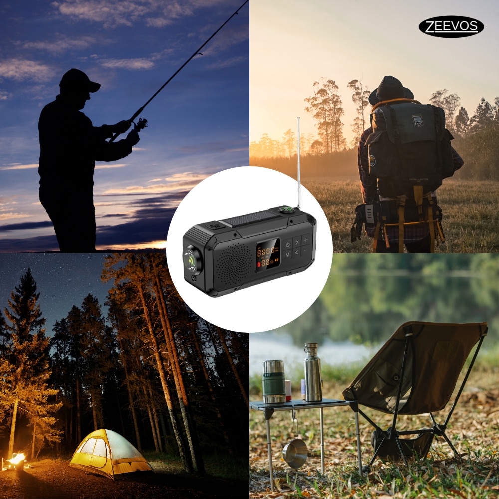 Radio portabil multifunctional AM-FM, cu incarcare solara si manuala ...