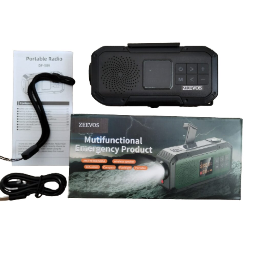 Radio portabil multifunctional AM-FM, ZEEVOS, cu incarcare solara si ...