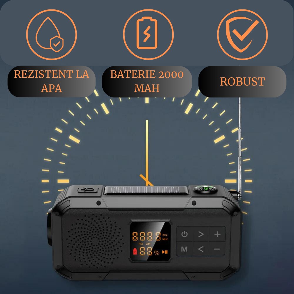 Radio portabil multifunctional AM-FM, ZEEVOS, cu incarcare solara si ...