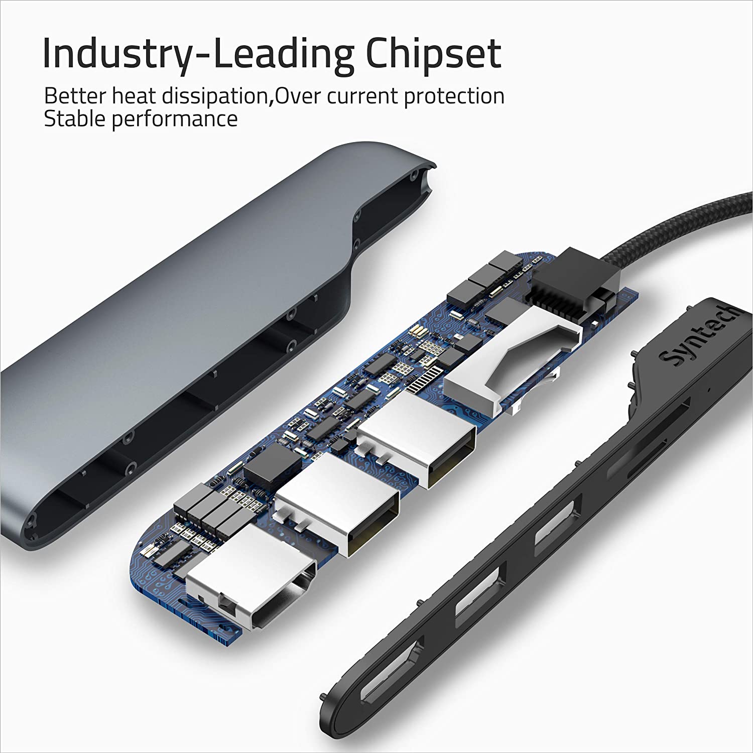 Hub Media 5-in-1 Syntech, USB-C/Thunderbolt 3, 10 Gbps USB-C & USB-A ...