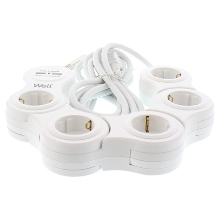 Set 2 x Prelungitor cu USB, Reglabil, cu 5 Prize, Sectiune Cablu 3 x 1 ...