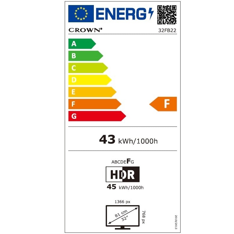 Televizor Crown 32FB22, 1366x768 HD Ready, 32 inch, 81 cm, LCD, Negru ...