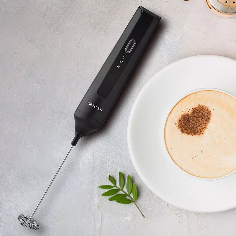 Mixer spuma lapte Circle Joy, 3 trepte de viteze, Incarcare USB, Negru ...