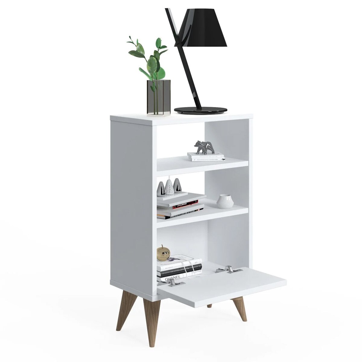 Noptiera inalta Vega cu raft, Alb, 45 x 25 x 74 cm - eMAG.ro