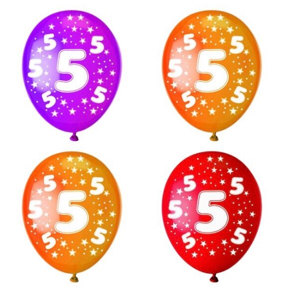 Set 4 baloane pentru aniversarea varstei de 5 ani, cu stelute ...