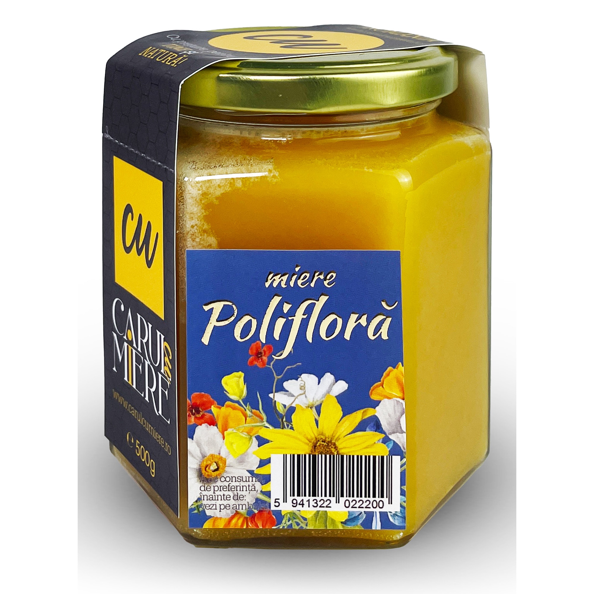 Miere de albine Poliflora, cruda, Carul cu Miere, 500g - eMAG.ro