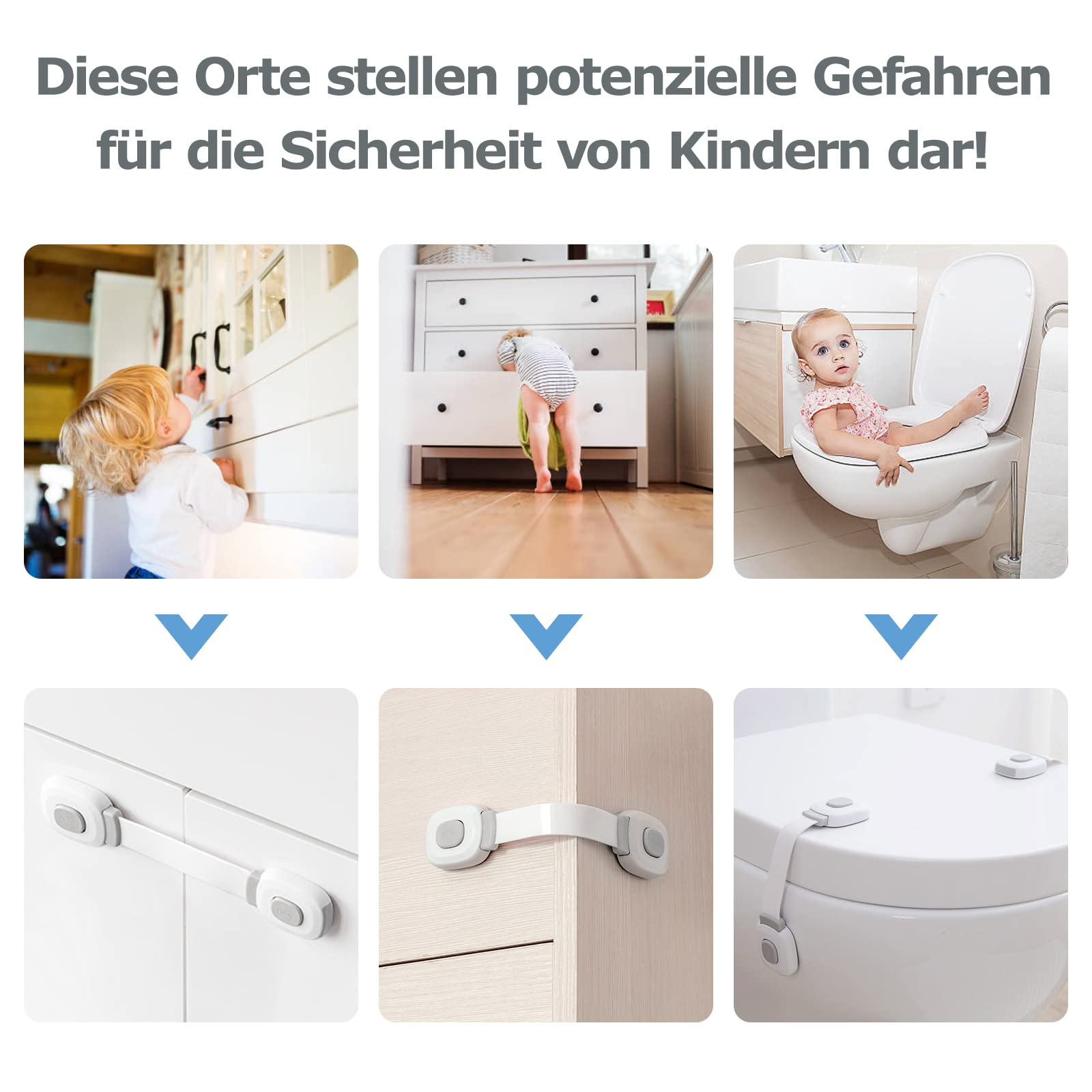 Set 6 sigurante, ijoynewk®, flexibile, cu incuietoare dubla pentru usi si sertare, adeziv ...