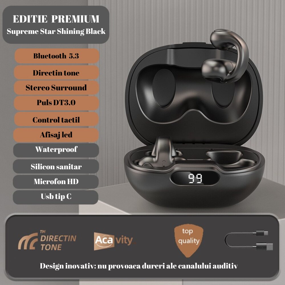 Casti wireless fara fir, bluetooth 5.3, model nou cu clipsare pe ureche ...