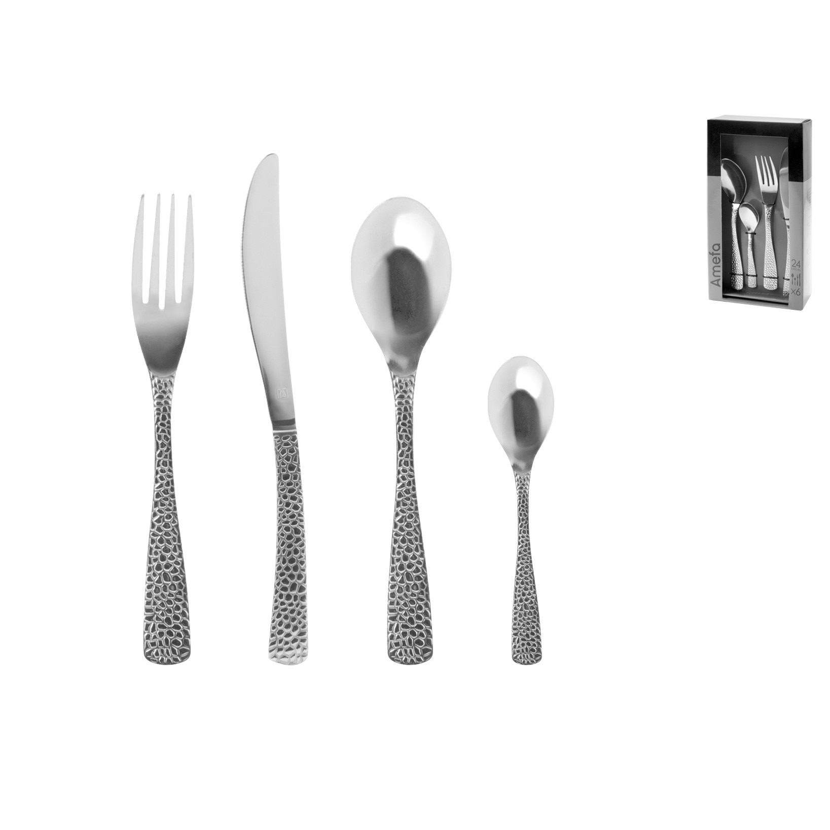 Set tacamuri inox 24 piese Tam Tam, argintiu - eMAG.ro
