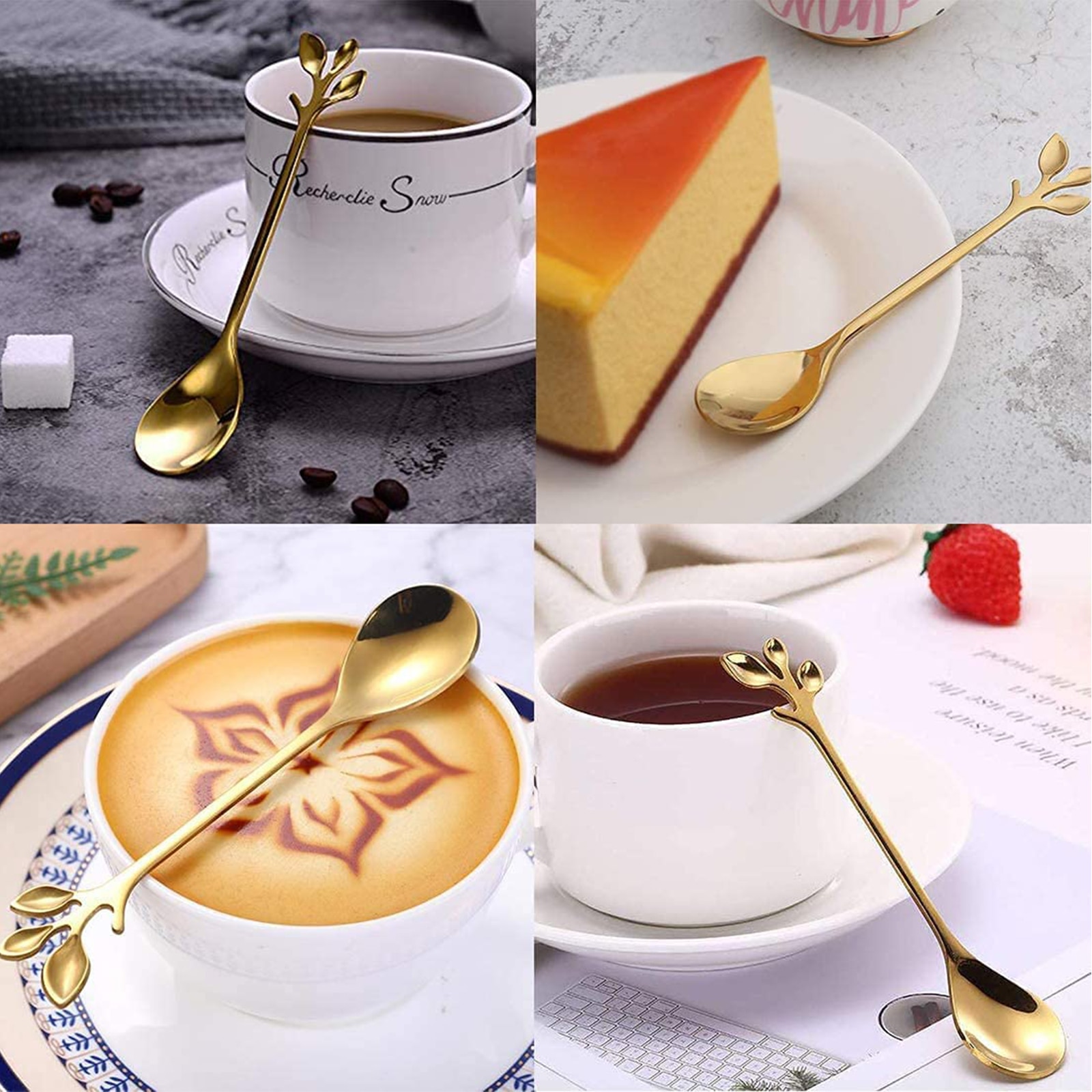 Set 6 lingurite Leaf pentru cafea, Darklove, Potrivit pentru ceai ...