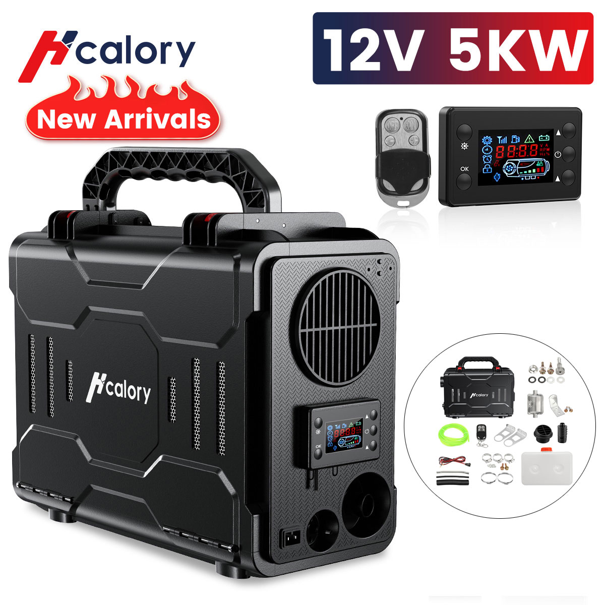Autófűtés, Hcalory, WEBASTO TYPE, Tank, 12V, 5KW, bluetooth modell ...