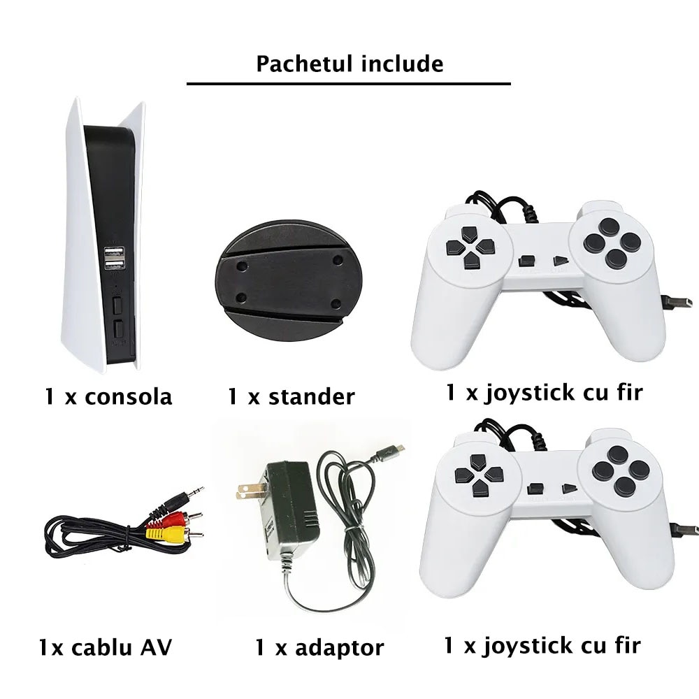 Consola De Jocuri GS5 EDAR, Controller Cu Fir, 8 BIT, Alb/Negru - eMAG.ro