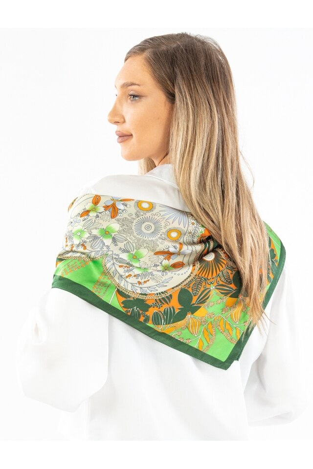 Esarfa Dama ExoticFlower Verde cu Portocaliu, marime universala - eMAG.ro
