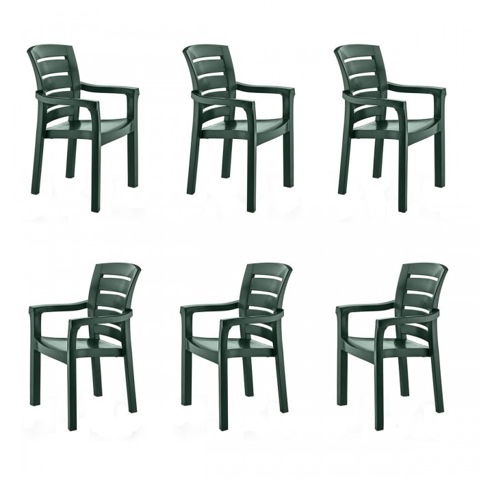 Set 6 scaune gradina cu brate RAKI DIDIM, plastic, verde, 56x51xh90cm ...