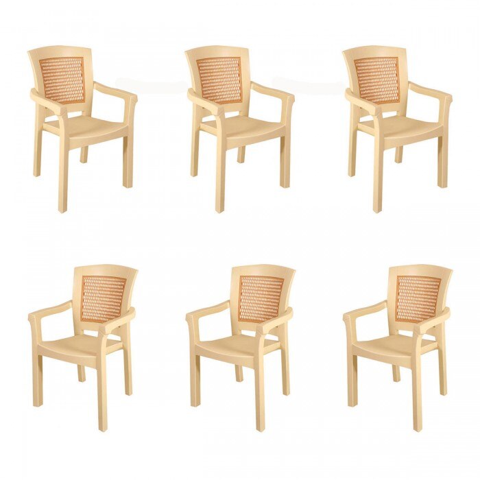 Set 6 scaune cu brate gradina/terasa RAKI SIDE, plastic, bej ...