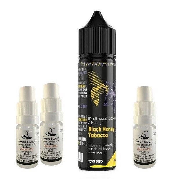 Pachet Lichid tigara electronica premium Smokemania, Black Honey Tobacco, 10mg/ml, 60ml cu ...