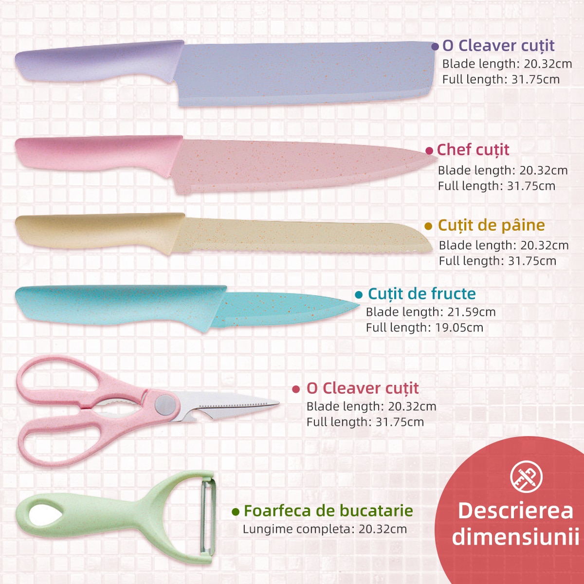 Set Cutite 7 Piese Colorate, Super Ascutite, Tocator Legume, Multicolor ...