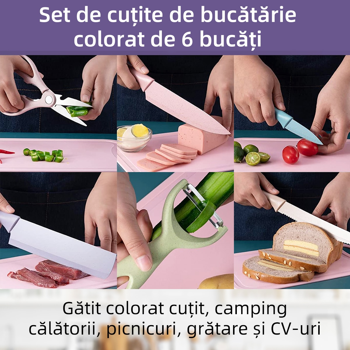 Set Cutite 7 Piese Colorate, Super Ascutite, Tocator Legume, Multicolor ...
