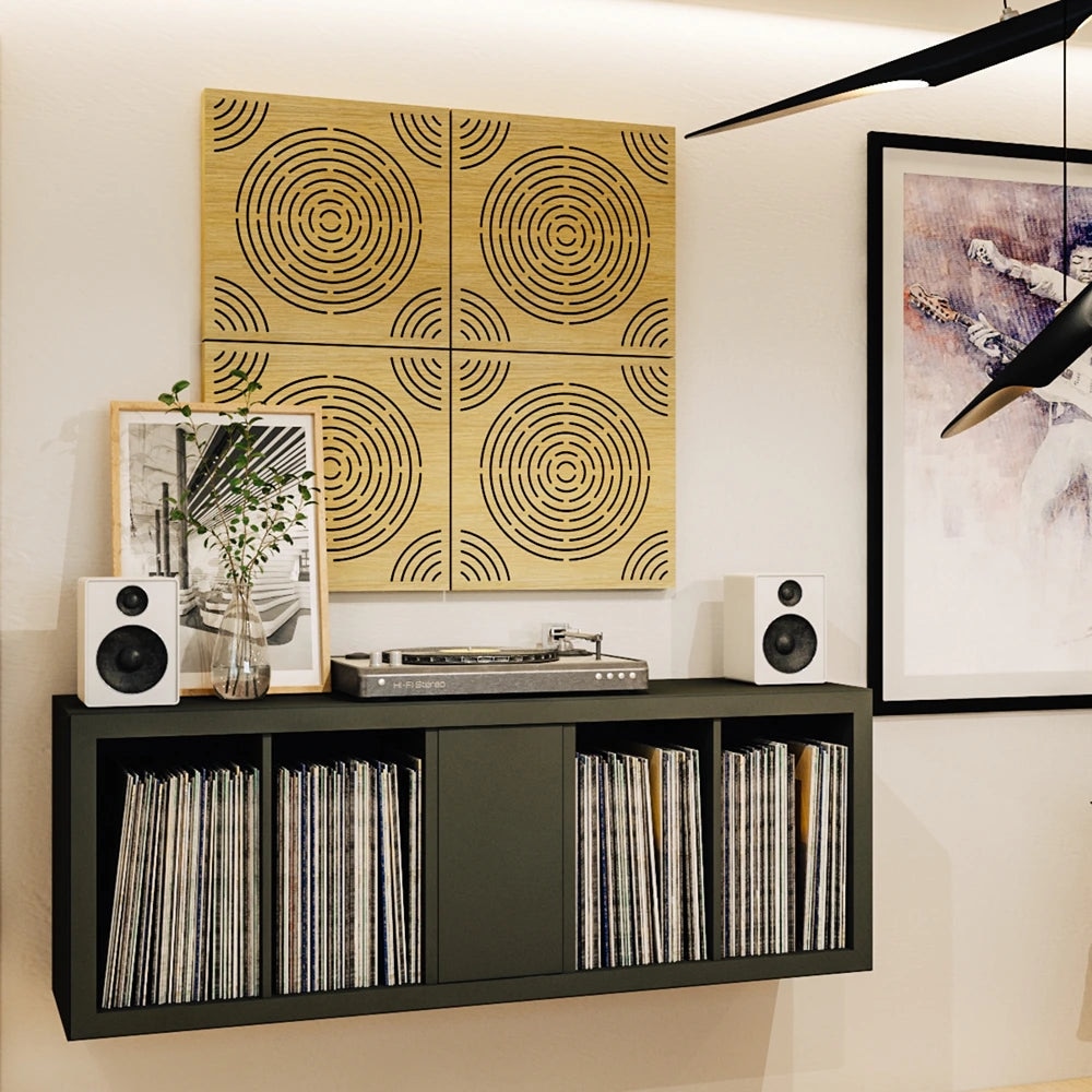 Panou acustic din lemn perforat Decibel Circulo, 50x50x5.7 cm, Stejar ...