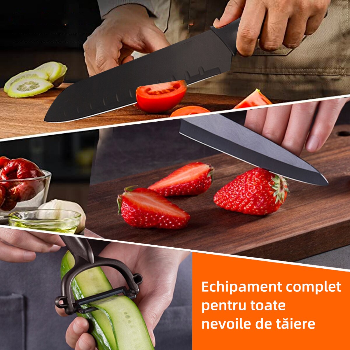 Set de cutite profesionale pentru bucatari din otel inoxidabil, 7 piese ...