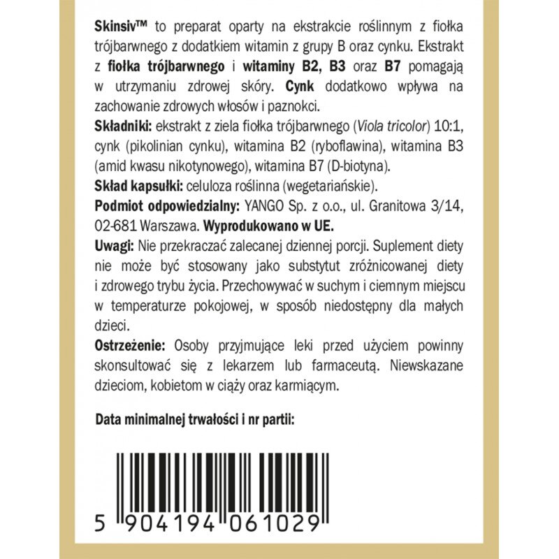 Skinsiv Panseluta salbatica, zinc si vitamine B, Yango, 90 capsule ...