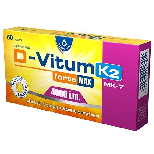 D-Vitum Forte D3 4000 UI si K2 100Mcg, Oleofarm, 60 capsule - eMAG.ro