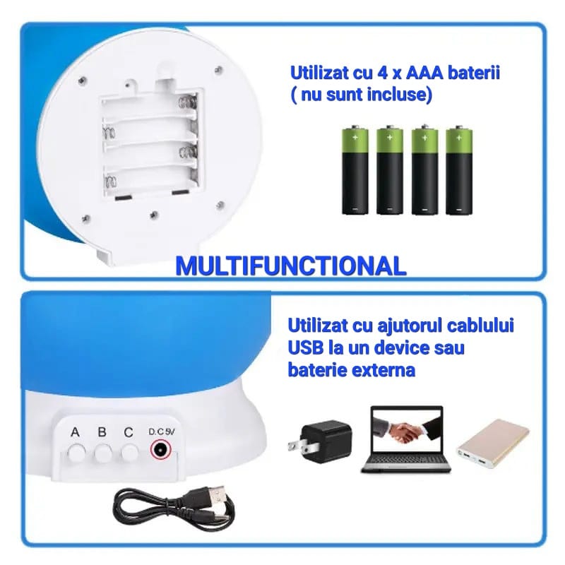 Proiector pentru camera copiilor Led, DIGIMAT, rotativ cu afisaj ...