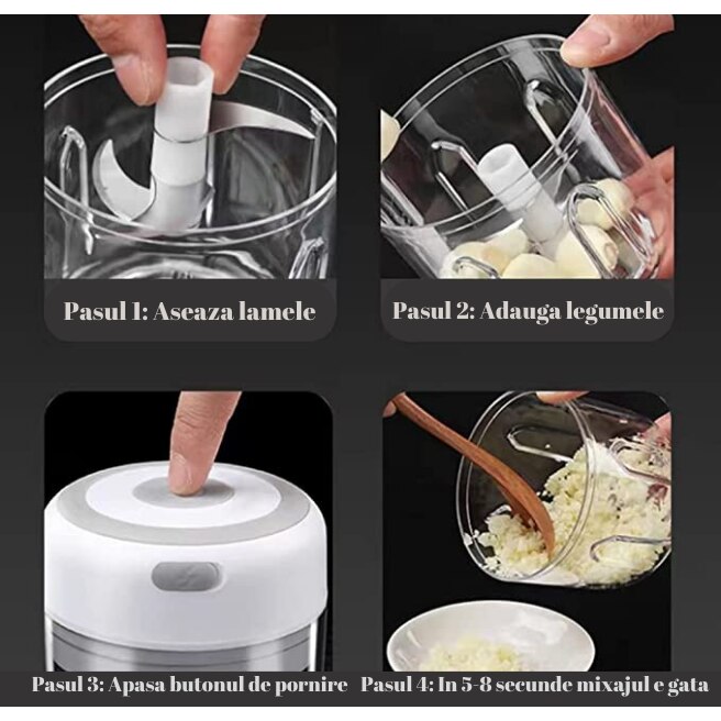 Mini tocator electric pentru legume/fructe, alimentare USB, 250 ml ...