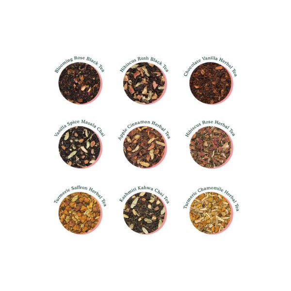 Set 9 ceaiuri, Mix de plante, Negru, Chai, Vahdam, 100g - eMAG.ro