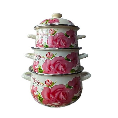 Set 3 oale emailate, Longfei Group, 1.8l/3.3l/4l, Trandafiri roz - eMAG.ro