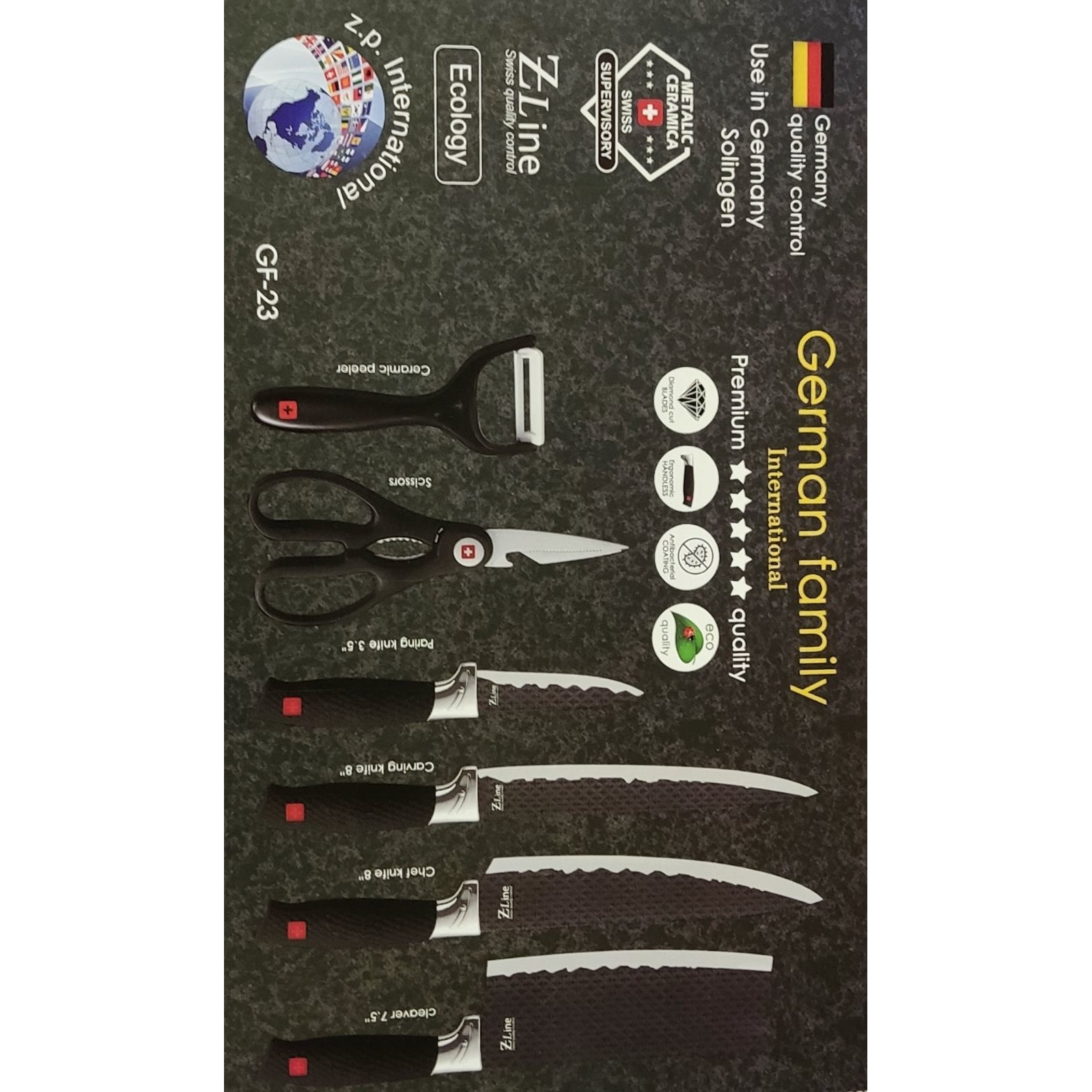 Set de cutite profesionale cu 6 piese, Cu foarfece, Negru, Z-Line GS-23 ...