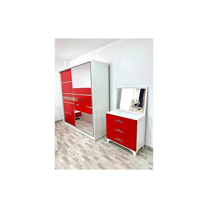 Set Dormitor COD103, cu Pat Matrimonial 160x200cm, Dulap, 2 Noptiere si ...