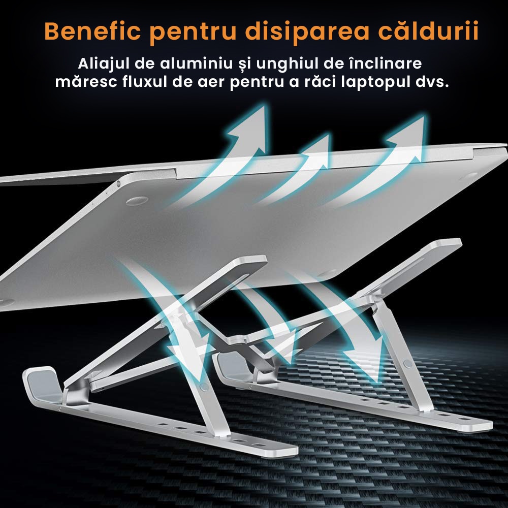 Suport pentru laptop, reglabil pe inaltime, pliabil, din Aluminiu ...
